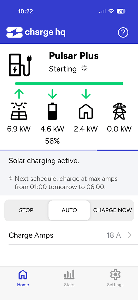 Status stuck on "Starting" when ChargeHQ begins charge on solar ...